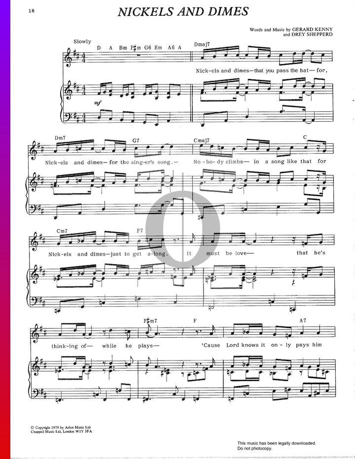 Nickels And Dimes (Gerard Kenny) Piano Sheet Music - OKTAV