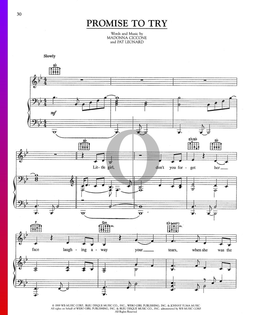 Promise To Try (Madonna) Piano Sheet Music - OKTAV