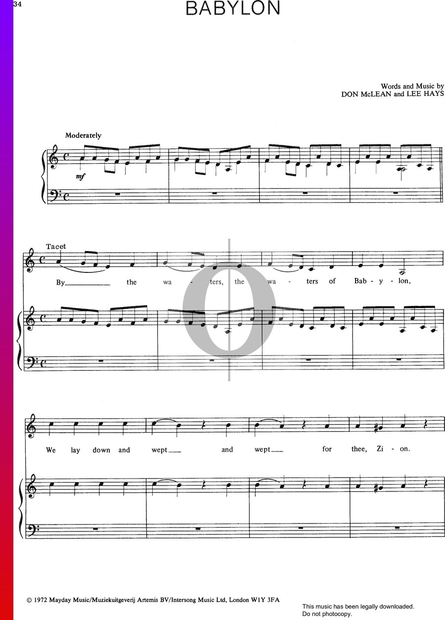 Babylon (Don McLean) Piano Sheet Music - OKTAV