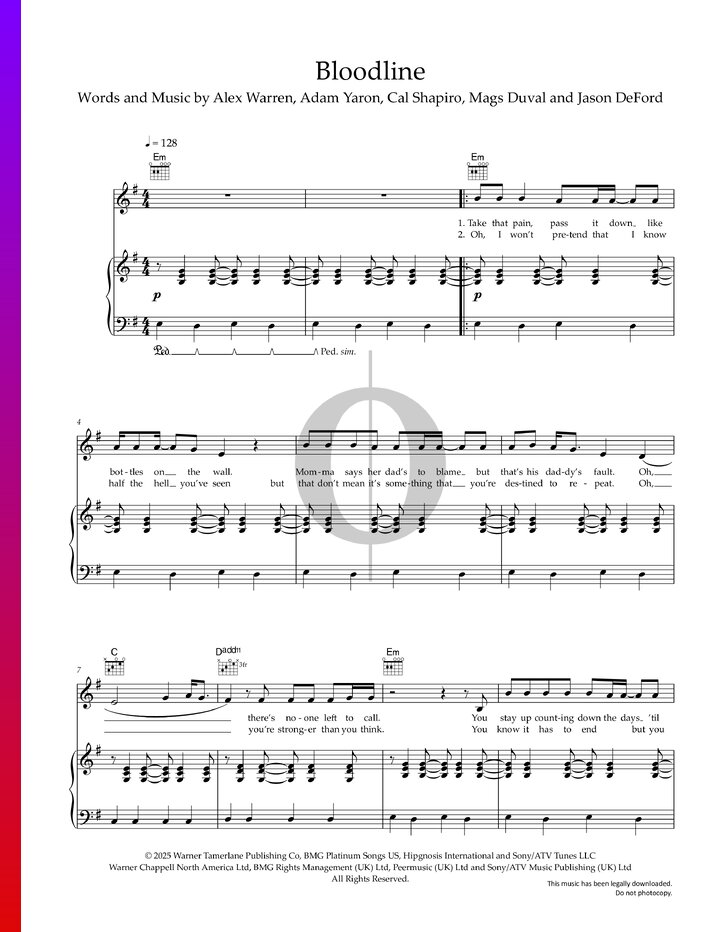 Bloodline (Alex Warren) Piano Sheet Music - OKTAV