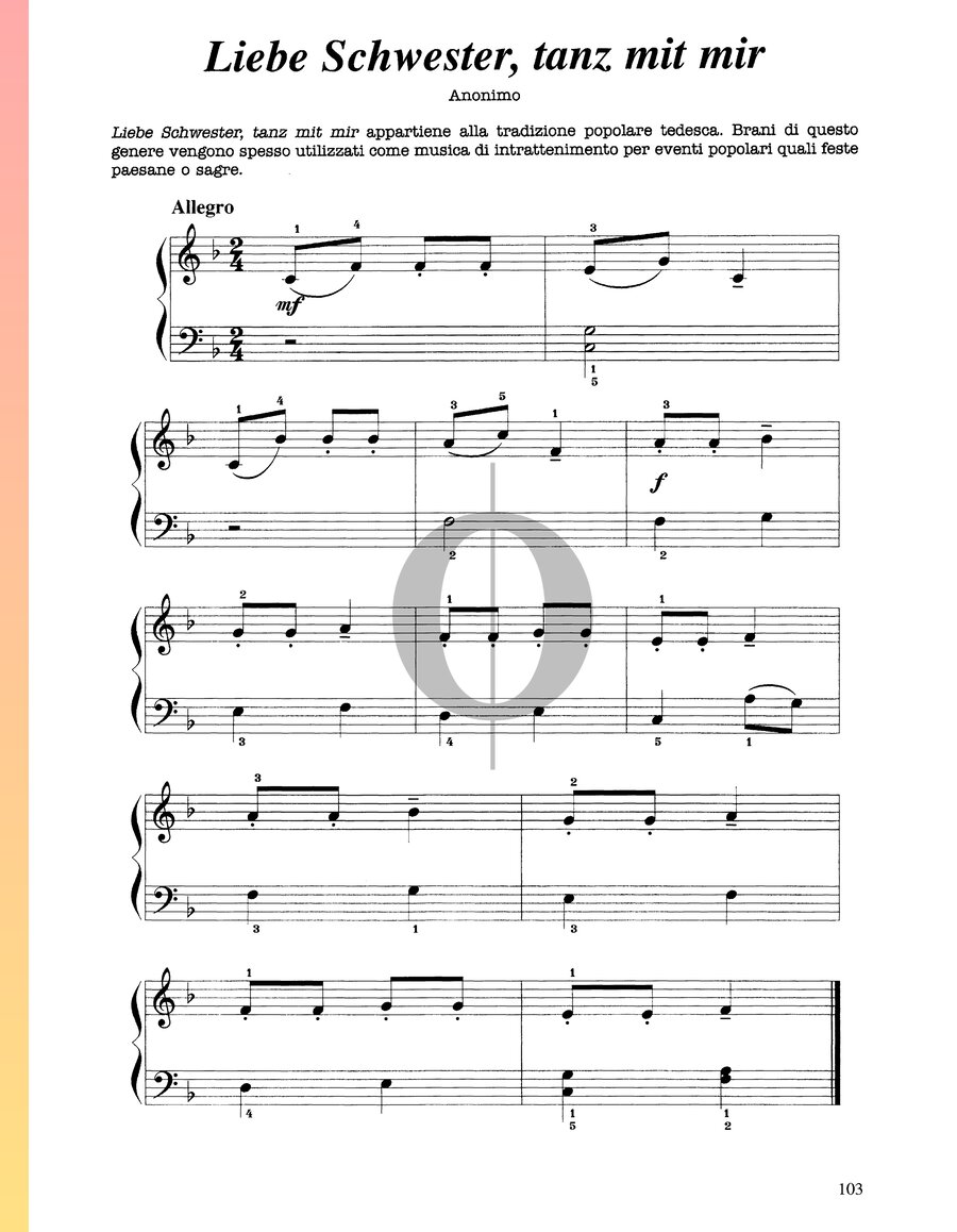 Liebe Schwester, tanz mit mir (Anonymous) Piano Sheet Music - OKTAV