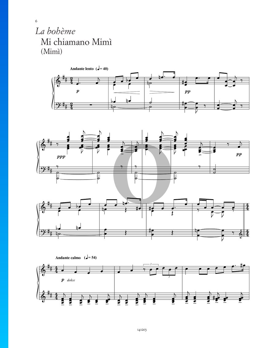 "Mi chiamano Mimì" Noten (Piano Solo) von Giacomo Puccini - Niveau ...