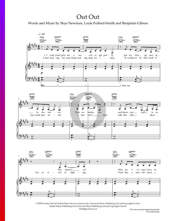 Out Out (Skye Newman) Piano Sheet Music - OKTAV