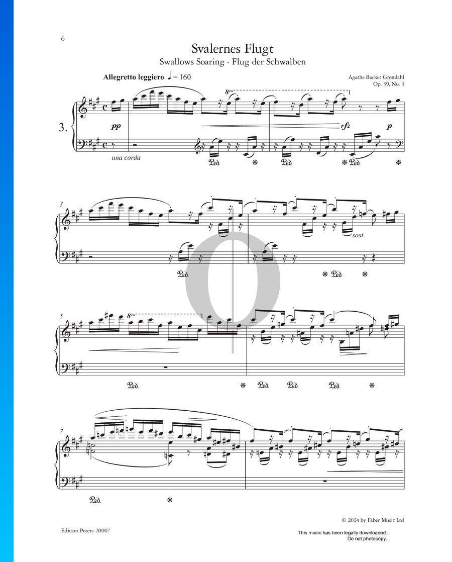 Swallows Soaring, Op. 39 No. 3 (Agathe Backer Grøndahl) Piano Sheet ...