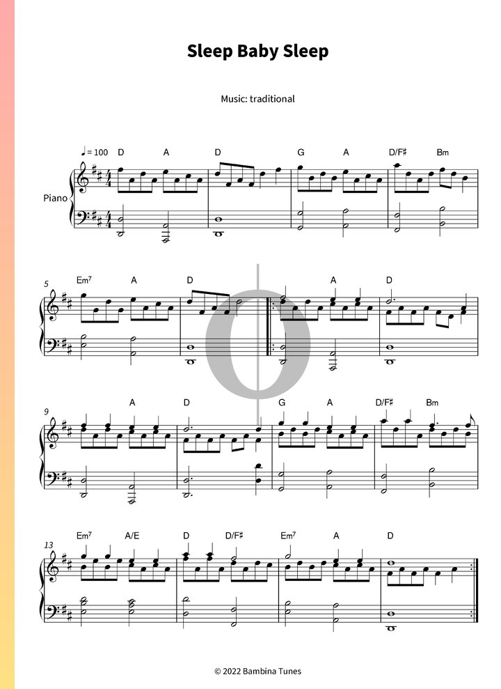Sleep Baby Sleep (Anonymous) Piano Sheet Music - OKTAV