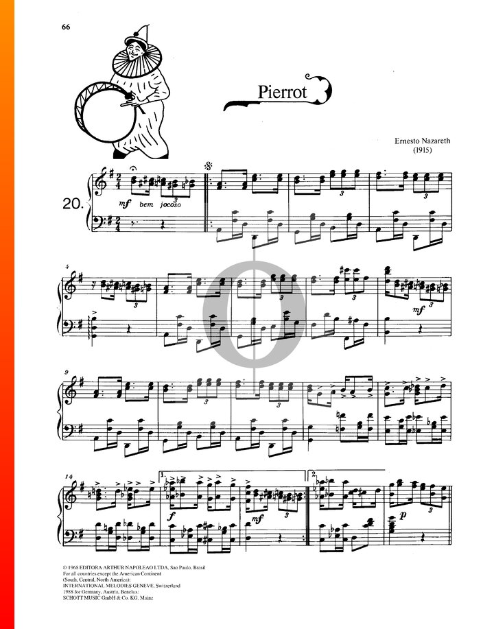 Pierrot (Ernesto Nazareth) Piano Sheet Music - OKTAV