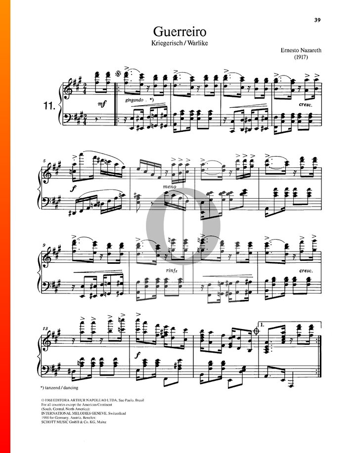 Guerreiro (Warlike) (Ernesto Nazareth) Piano Sheet Music - OKTAV