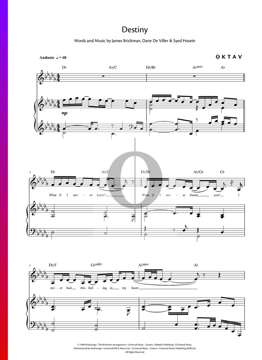 Destiny (Jim Brickman, Jordan Hill) Piano Sheet Music - OKTAV