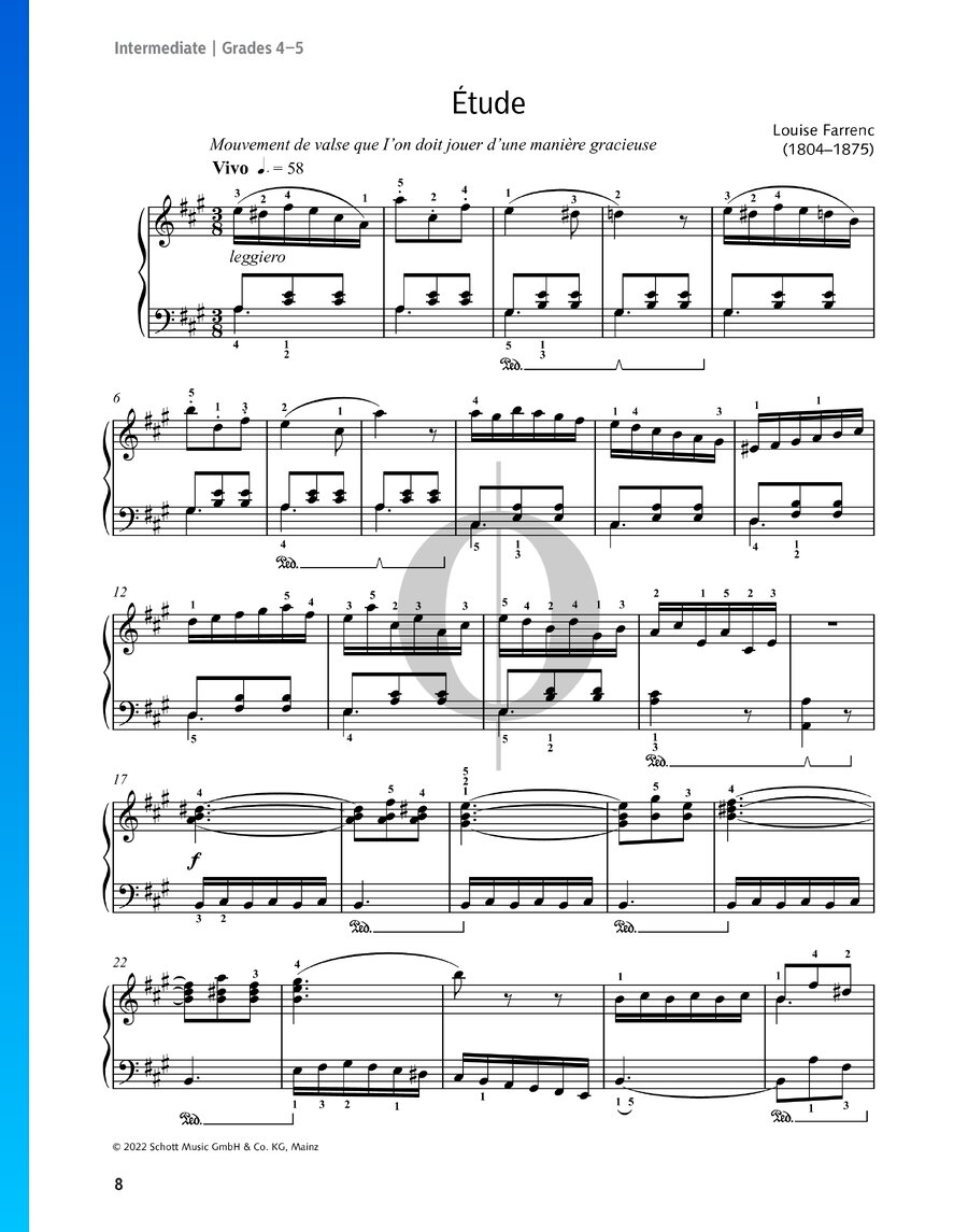 Étude in A Major, Op. 50 No. 15 (Louise Farrenc) Piano Sheet Music - OKTAV