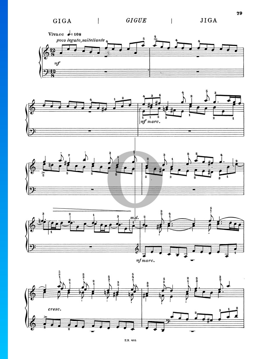 Sonata in A Minor, Gigue (Johann Sebastian Bach) Piano Sheet Music - OKTAV