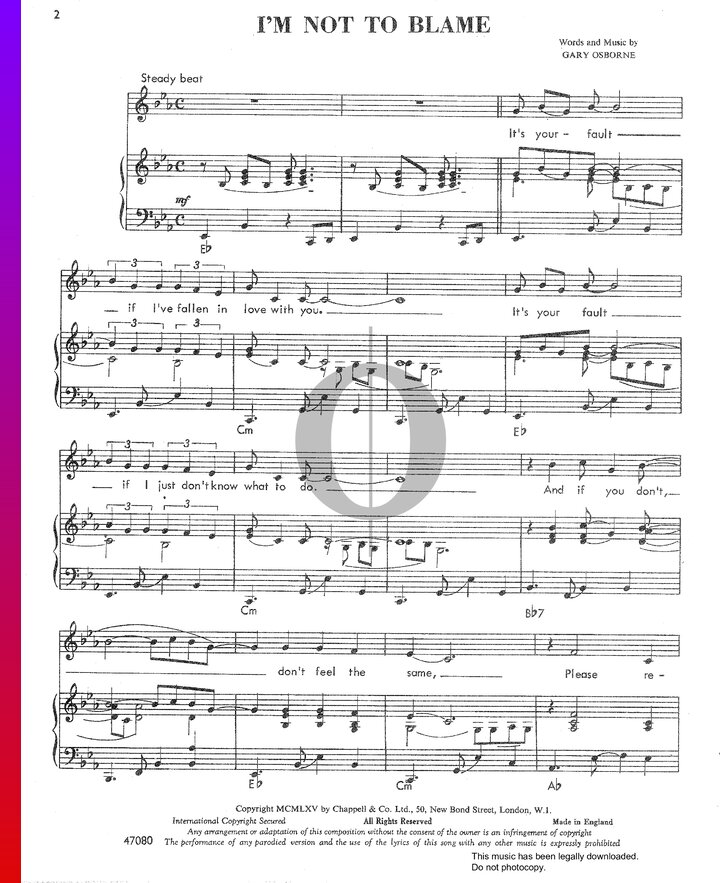 I'm Not To Blame (Gary Osborne, Jan Lorraine) Piano Sheet Music - OKTAV