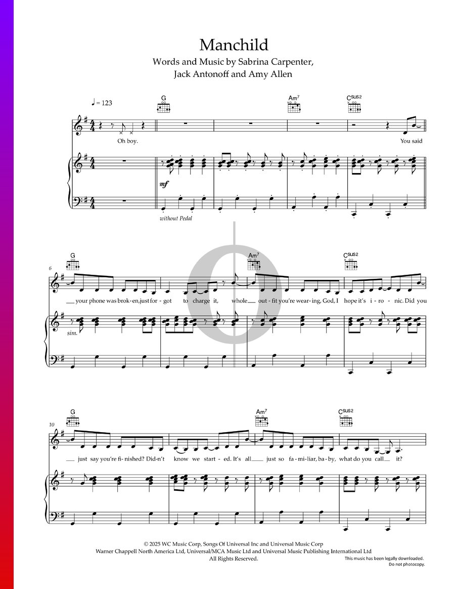 Manchild (Sabrina Carpenter) Piano Sheet Music - OKTAV