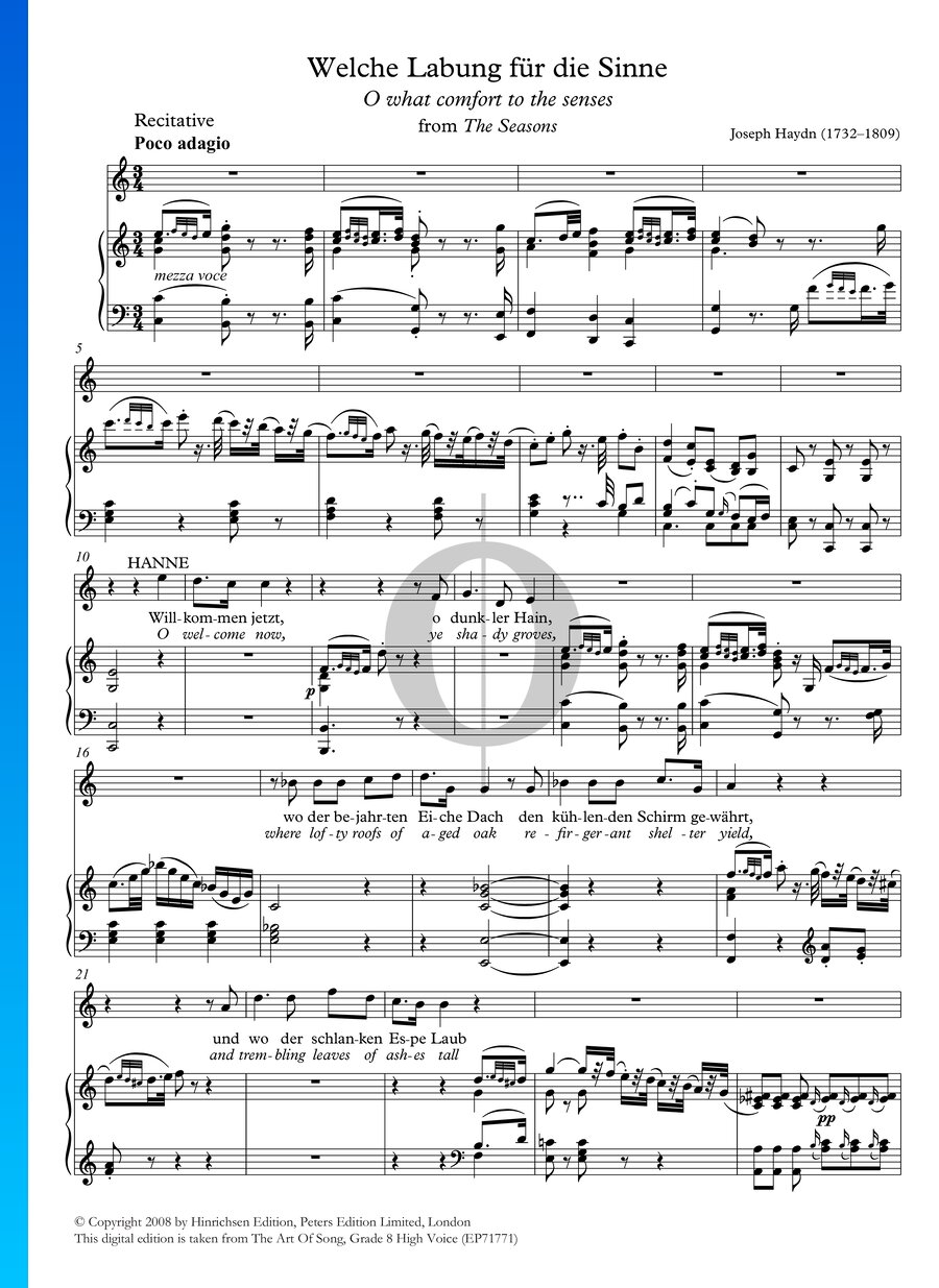 Welche Labung für die Sinne (Franz Joseph Haydn) Piano Sheet Music - OKTAV