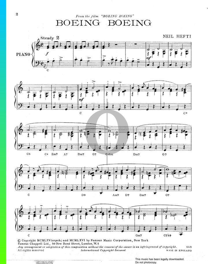 Boeing Boeing Piano Sheet Music from Boeing-Boeing by Neal Hefti - OKTAV