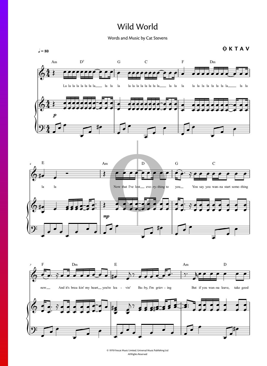 Wild World (Cat Stevens) Piano Sheet Music - OKTAV