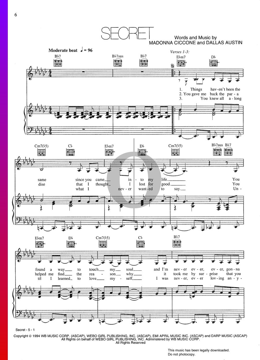 Secret (Madonna) Piano Sheet Music - OKTAV