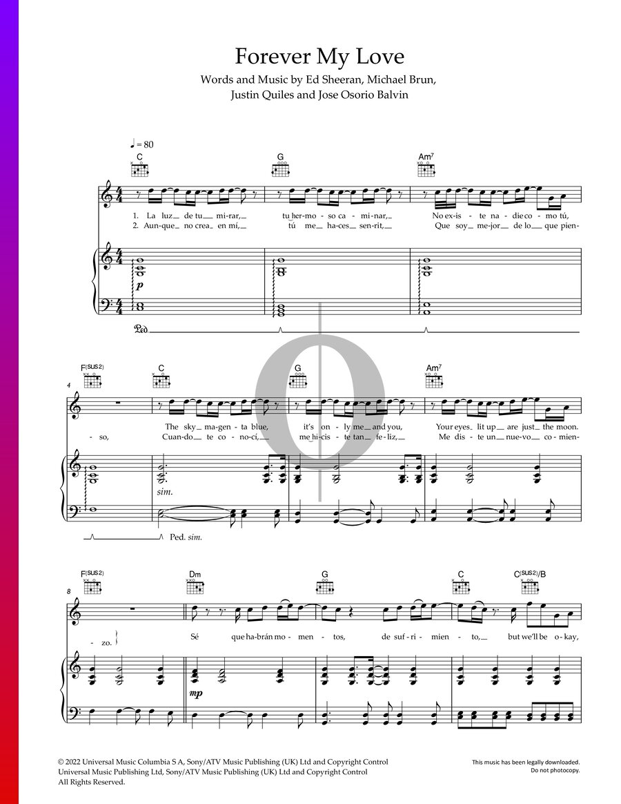 Forever My Love (Ed Sheeran, J Balvin) Piano Sheet Music - OKTAV