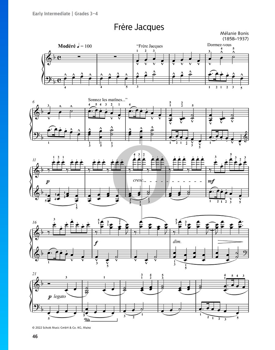 Scènes enfantines, Op. 92: No. 6 Frère Jacques (Mélanie Bonis) Piano Sheet Music - OKTAV