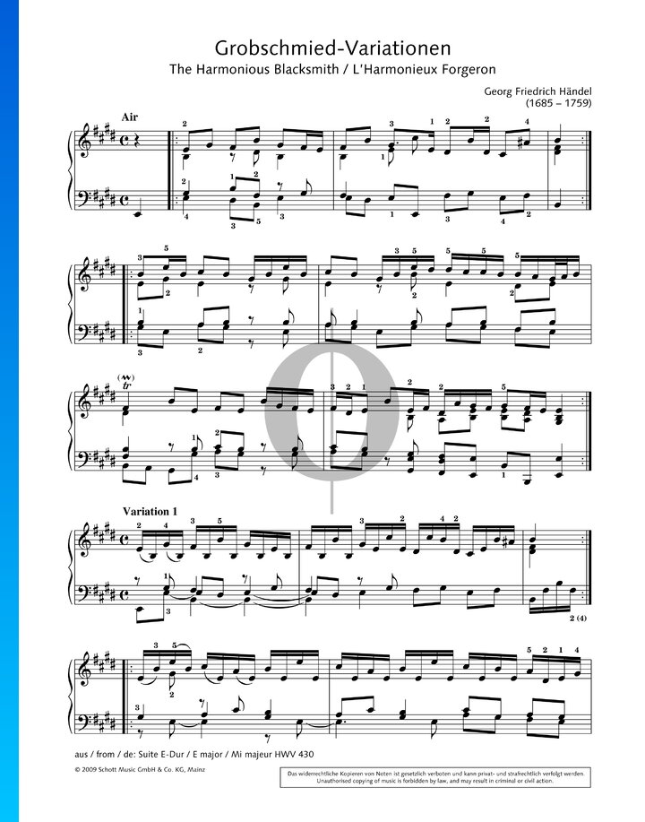 Suite n° 5 en Mi majeur, HWV 430 : Air et variations (L'harmonieux ...